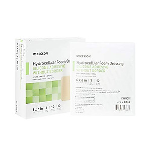 McKesson Hydrocellular Foam Dressings, Sterile, Silicone Adhesive Without Border, 6 in x 6 in, 10 Count, 1 Pack