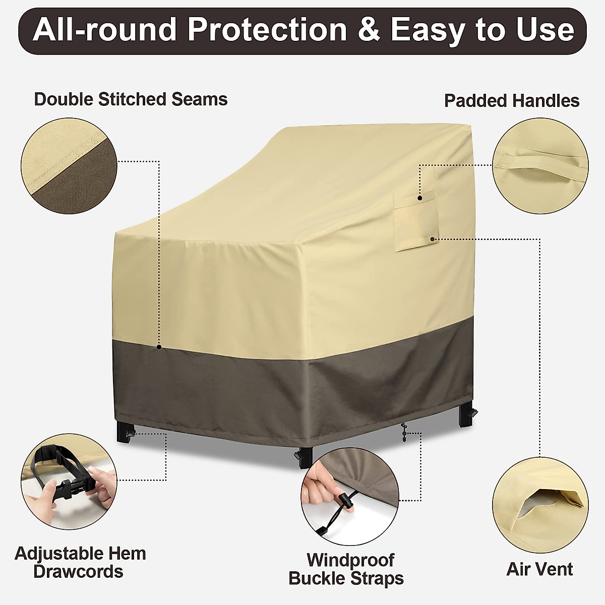 PureFit Outdoor Chair Covers Waterproof Patio Chair Cover, Heavy Duty Lounge Deep Seat Cover for Outdoor Furniture, Lawn, Deck, and Backyard, Anti-fade & Tear Resistant, 28"W x 30"D x 31"H