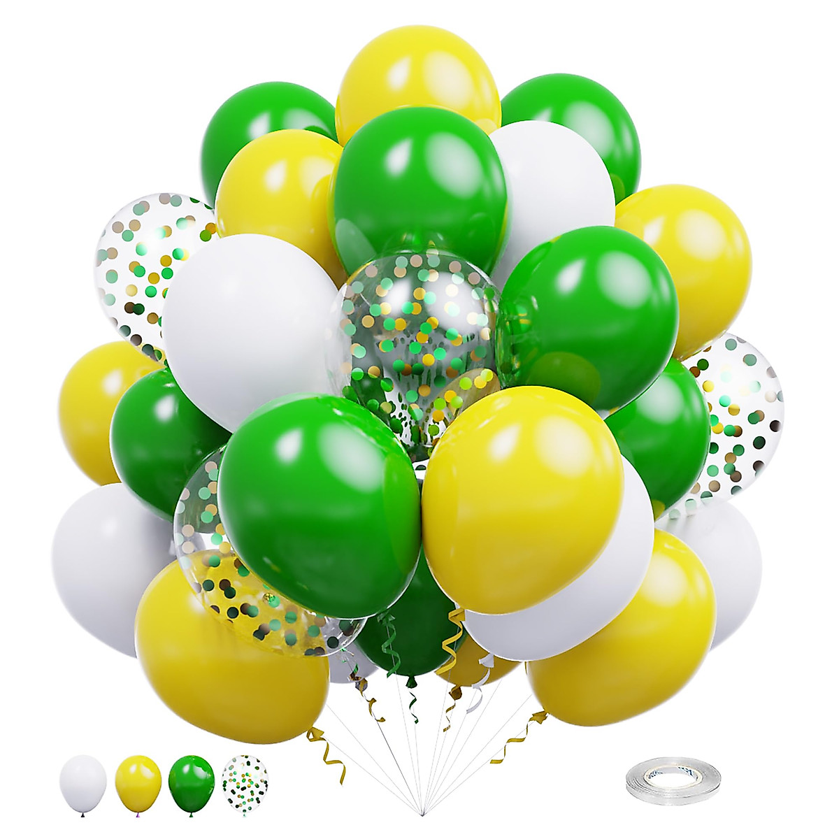 Green and Yellow Balloons, 12 Inch Matt Green Yellow White Yellow Green Confetti Balloons Latex Balloons Helium for Birthday Party Graduation Class of 2024 Tractor Party Decorations
