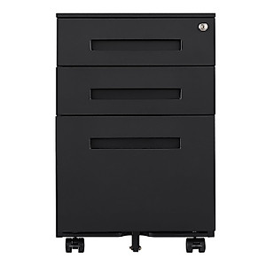 Gustonhon 3-Drawer Mobile File Cabinets Rolling Metal Filing Cabinet for Legal & Letter File Anti-tilt Design with Lock Under Desk Office Drawers Fully Assembled Except Casters (Matt Black)