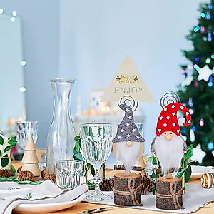 VAIIEYO 4Pcs Christmas Decoration Card Holders, Wooden Base Place Card Holders, Iron Wire Picture Picks Clip Holder Picture Memo Note Photo Clip for Xmas Party, Table Decoration, Wedding, Office