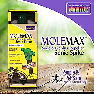 Bonide Molemax Animal Repellent Stake For Gophers and Moles, Battery Operated, Humane Repellent