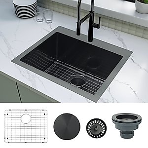 Zeesink Black Kitchen Sink 25" X 22",Single Bowl Kitchen Sink,Drop In Utility Sink,Top Mount Bar Sink,Stainless Steel Kitchen Sink