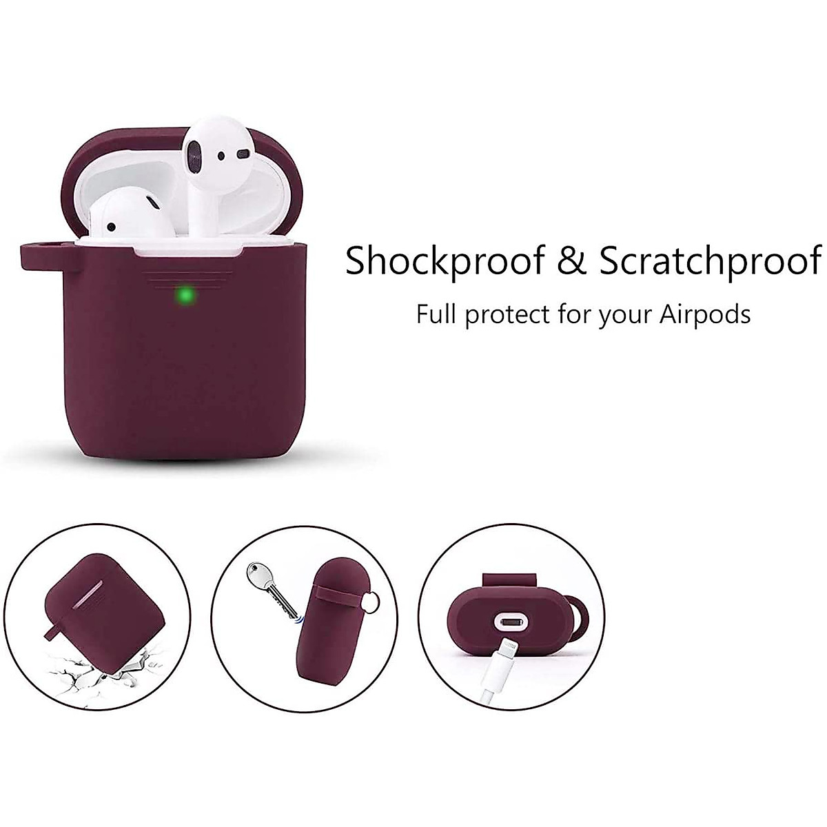 Filoto Case for Airpods, Airpod Case Cover for Apple Airpods 2&1 Charging Case, Cute Silicone Protective Accessories/Keychain/Pompom for Girls and Women, Burgundy