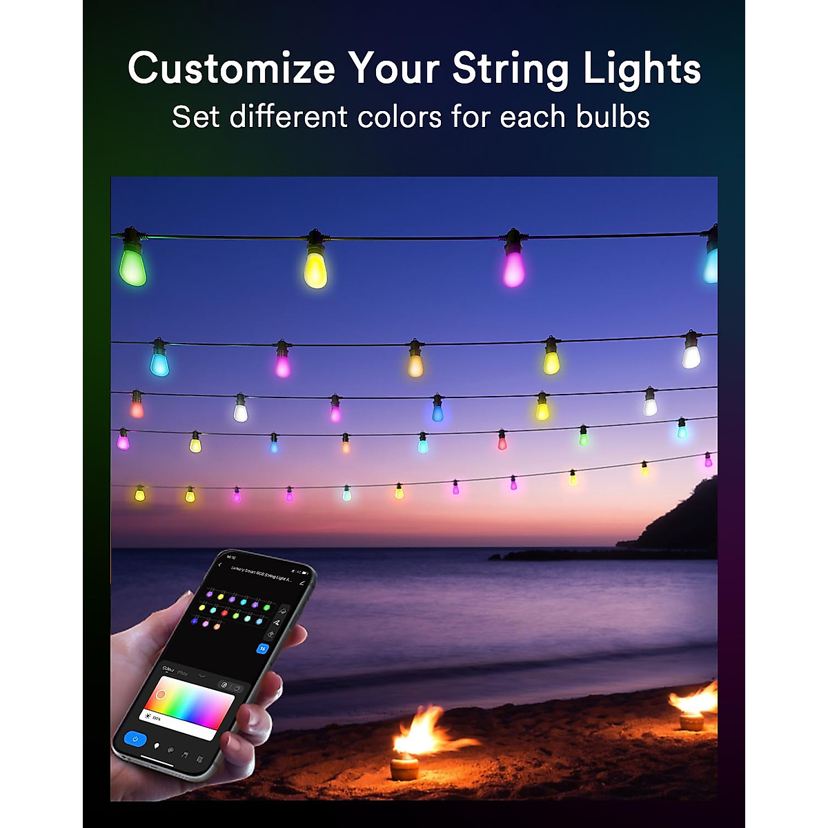 Lumary 56FT Smart Outdoor String Lights with APP/Remote/Voice Control, RGBAI Color Changing Patio Lights with Warm White 15+1 LED Bulbs, Permanent Outdoor Lights IP65 Waterproof