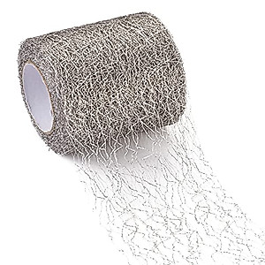 Pandahall 20 Yards Spider Web Lace Net 3 Inches Silver Mesh Ribbon Roll Big Hole Tulle for DIY Craft Flower Gift Packaging Skirt Making Door Curtain Background
