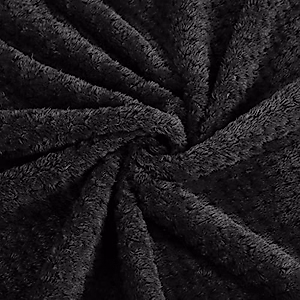 uxcell Flannel Fleece Bed Blankets, Soft Warm Microfiber Blanket, Mesh Fuzzy Plush 330GSM Lightweight Decorative Solid Blankets for Bed Throw (50"x60") Black