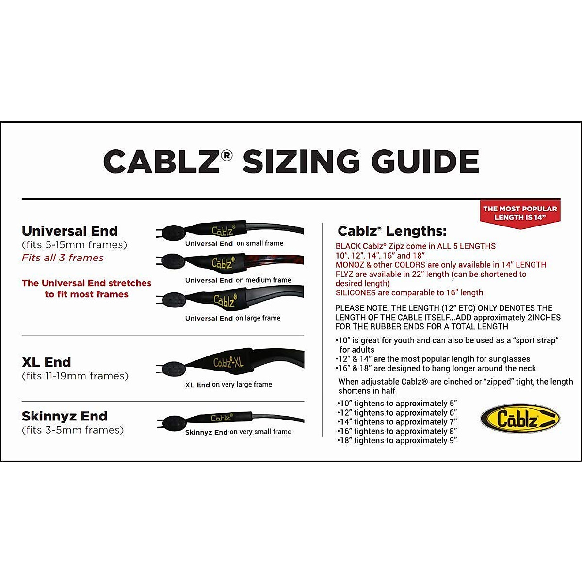 Cablz Original Eyewear Retainer | Stainless Cable Eyewear Retainer Strap (Black - 12 Inch)