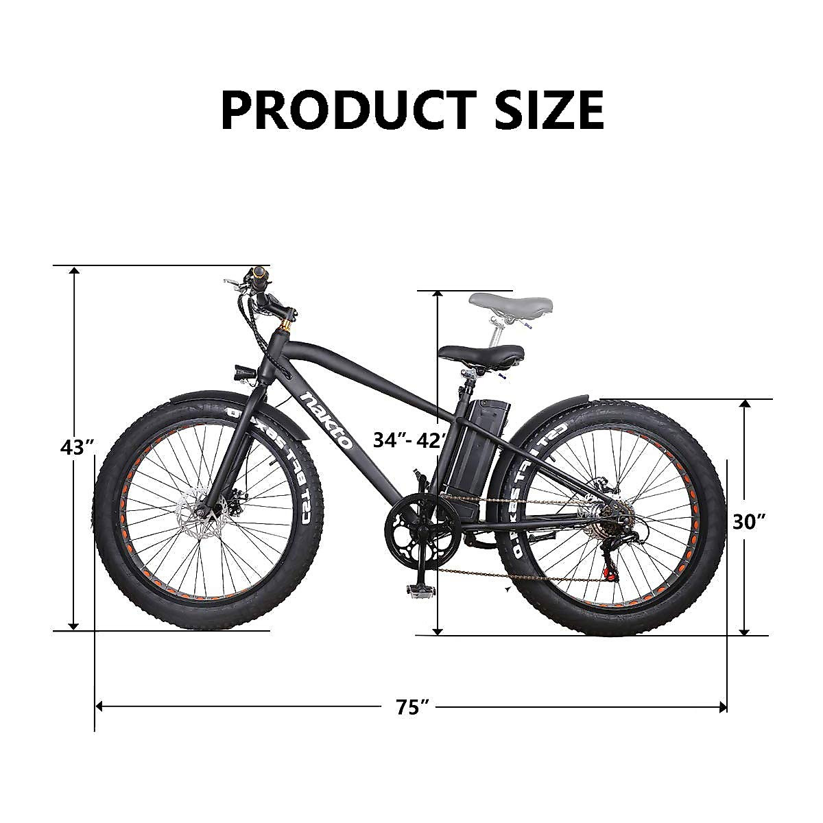 NAKTO Electric Bike Fat Tire 350W 26" Electric Mountain Bicycles for Adults, 36V10AH Removable Lithium Battery Ebike, Mountain/Beach/Snow/City Commute Ebike 6 Speed Gear,Dual Disc Brake E-Bikes