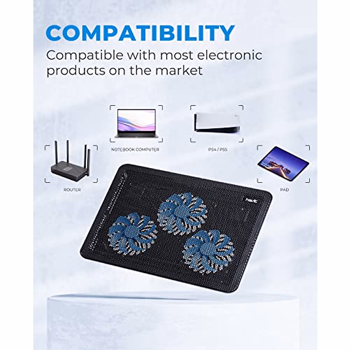 havit HV-F2056 15.6"-17" Laptop Cooler Cooling Pad - Slim Portable USB Powered (3 Fans), Black/Blue