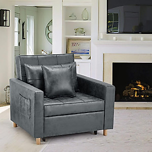 YODOLLA Futon Chair Bed, 3-in-1 Convertible Chair Sleeper for Adults, Pull Out Sofa Bed with Adjustable Backrest,Sofa,Lounger Chair,Single Bed,Convertible Chair Bed for Adults, Bronze Dark Grey