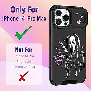 oqpa for iPhone 14 Pro Max Case Cute Cartoon Phone Case with Camera Cover+Ring Stand for 14 ProMax for Women Girly Cool Boy Kawaii Funny Case for Apple iPhone 14 Pro Max 6.7", Heart Skull