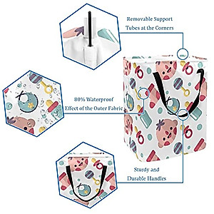 Baby and Bottle Toyes Sock Print Collapsible Laundry Hamper, 60L Waterproof Laundry Baskets Washing Bin Clothes Toys Storage for Dorm Bathroom Bedroom