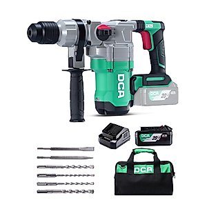DCA 20V MAX Brushless Rotary Hammer Drill, 4.5 Joule, 3800BPM, 1-1/8 Inch SDS-Plus, Cordless Heavy Duty Rotary Hammer Drill, 5.0Ah Battery, 4A Fast Charger, Safety Clutch, 4 Drill Bits and 2 Chisels