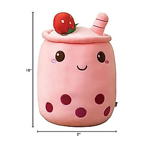 Galatee 9.8" Cute Bubble Tea Stuffed Animal Plush Pillow,Soft Kawaii Red Strawberry Boba Plushie Hugging Pillow,Gifts for Children