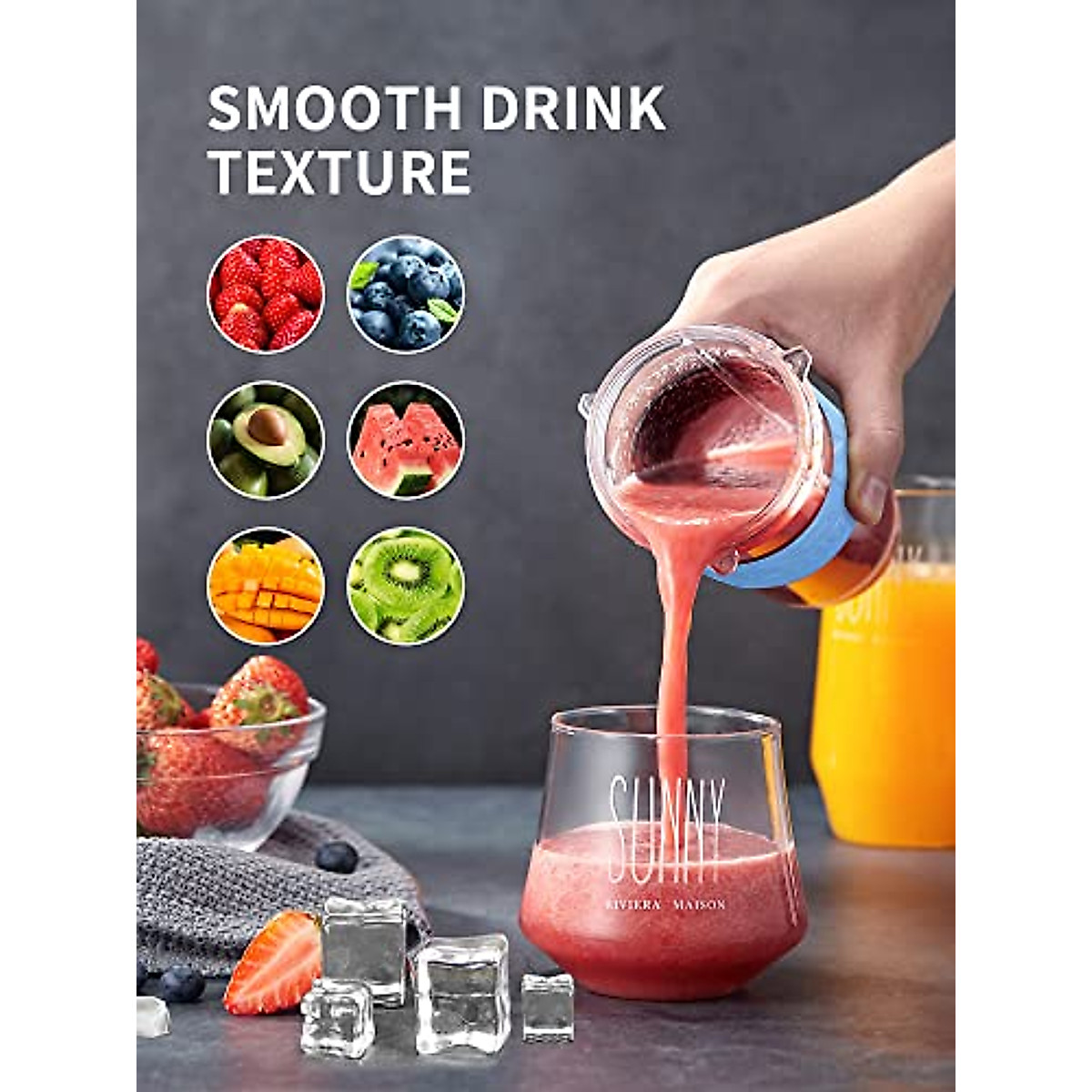 Personal Blender with 2 x 20oz Travel Bottle and Coffee/Spices Jar, Portable Smoothie Blender and Coffee Grinder in One, 500W Single Serve Blender for Shakes and Smoothies, BPA free, by Yabano (Blue)