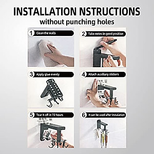 Kitchen Utensil Hanger Space Organization Six Hooks Pot Rack 360° Rotating Slidable Black Whole Body Aluminum Alloy Suitable for All Contact Surfaces