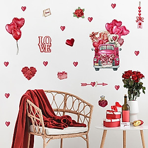 Valentine's Day Love Wall Decals Red Truck Balloon Window Clings Wall Stickers Rose Diamond Ring Romantic Decals Removable Peel and Stick Murals for Home Bedroom Living Room Wedding Anniversary Decor