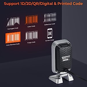 MUNBYN 1D 2D Barcode Scanner IOBC01 Hands-Free Barcode Scanner Omnidirectional PDF417 Data Matrix QR USB Wired Reader, Auto/Manual Destktop Scanner Support Paper/Screen Barcode, Plug & Play