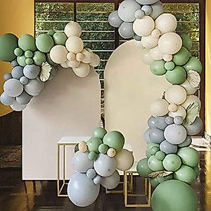 130Pcs Sage Green Balloons Garland Arch Kit Double-Stuffed Blue Ballons and Retro Olive Green Light Yellow Ballons for Party Decorations Birthday Bridal Baby Shower Tropical Bachelorette Party…