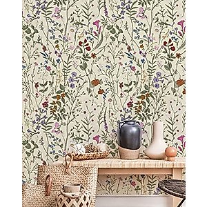 JiffDiff Floral Wallpaper Peel and Stick - Farm Wall Wallpaper, Wildwood Self Adhesive for Home Bedroom Cabinets Kitchen Countertop Thicken 17.71"x118"
