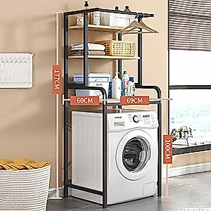 BKGDO Washer Storage Frames Floor Standing for Over Toilet,Thickened Carbon Steel Frame Washinghine Shelf,Drum Washinghine Rack,Space Helper for Bathroom/177Cm/Black/177Cm