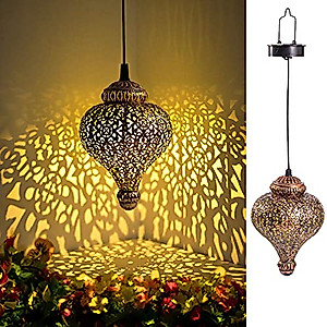 Twinkya Hanging Solar Lights Outdoor Decorative Garden Lights with Warm Light Metal Waterproof Boho Design, Outdoor Decorations for Patio Pathway Yard Garden Decor (1 Pack)