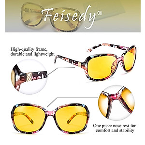 FEISEDY Classic Womens Night Glasses Driving Anti Glare Wrap Around Yellow Sunglasses B2548