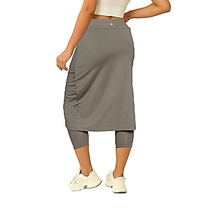 Aurgelmir Womens Tennis Skirt with Capris Leggings Golf Knee Length Skorts Athletic Long Skirts for Women with Pockets Grey