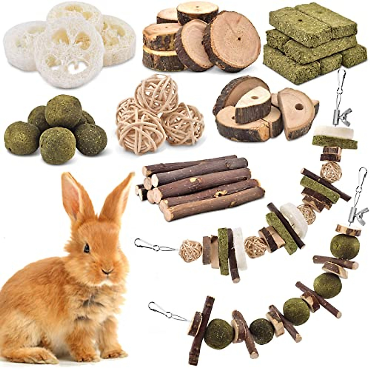 KATUMO Rabbit Chew Toys, DIY Hamster Chew Toys Bunny Teeth Care Molar Toys Ideal for Rabbit, Guinea Pig, Chinchilla, Hamster, Squirrel, Gerbils Etc Small Rodent Pets' Teeth Grinding