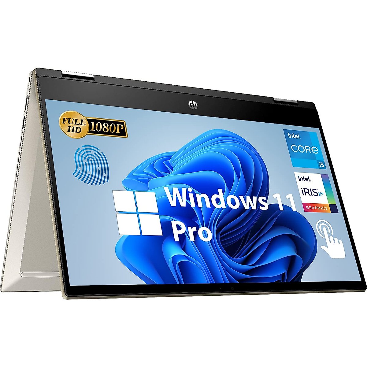 HP 2023 Pavilion 2-in-1 14" FHD Touch Screen Business Laptop, Intel Quad-Core i5-1135G7 2.4 GHz, 32GB DDR4, 1TB SSD, Fingerprint Reader, 8.5 Hours Battery, Bluetooth,WiFi, Windows 11 Pro, Gold,MarsPC