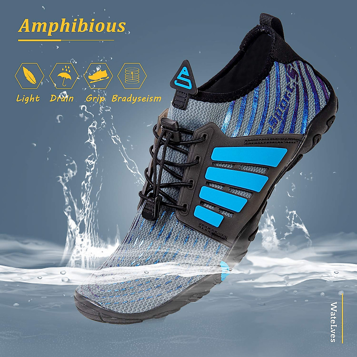 WateLves Water Shoes Mens Womens Beach Swim Shoes Quick-Dry Aqua Socks Pool Shoes for Surf Yoga Water Aerobics (B/Blue Gray, 39)