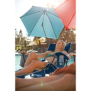 Sport-Brella 3-Position Recliner Chair with Removable Umbrella and Footrest,Stainless Steel, Midnight Blue