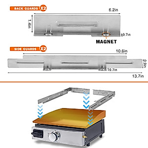Wind Guard for Blackstone 22 Inch Griddle, Blackstone Griddle Accessories for Outdoor Barbecue, Magnetic Stainless Steel Wind Screen, Compatible with Rear Grease Cup, Hood and Side Shelf, Silver