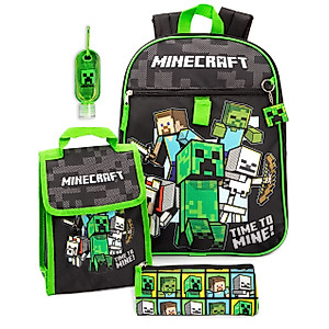Minecraft Backpack & Lunch Box 5 Piece Rucksack Bag Gift Set Merchandise