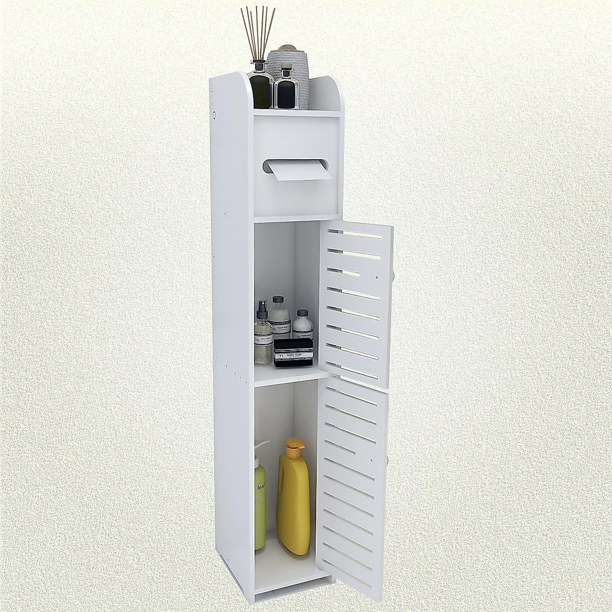 Viewmoi Small Bathroom Storage Cabinet for Small Spaces, Can Store Paper Towels, Toiletries Female Hygiene Products, Over Toilet Storage Cabinet for Skinny Bathroom Space Corner (White)