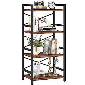 Yoobure 4 Tier Bookshelf - Small Book Shelf Industrial Bookcase, Narrow Book Case Book Storage Organizer for CD/Movie/Book, Bookshelves for Bedroom Office Living Room Berry Brown