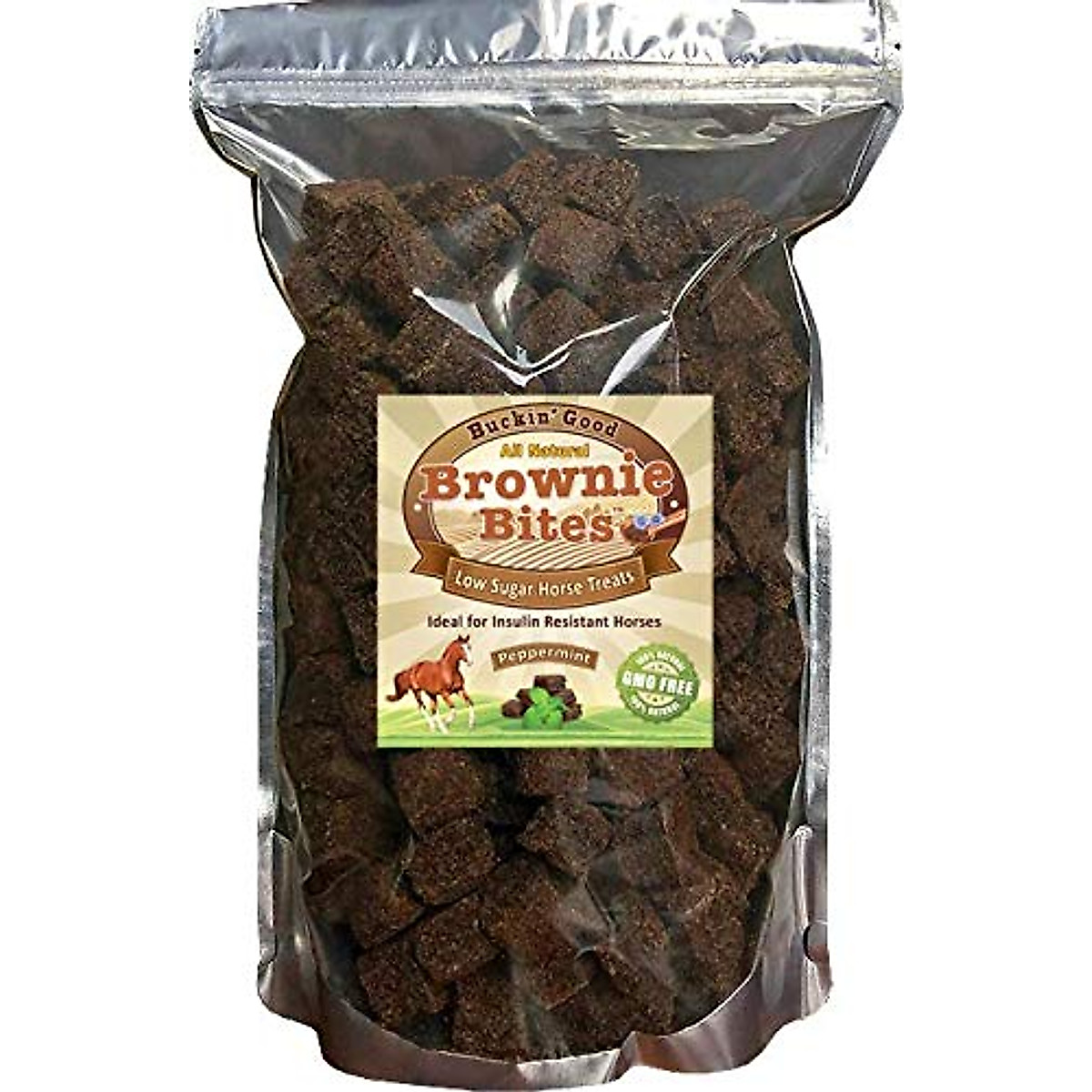 Most Popular! Buckin’ Good Brownie Bites Low Sugar, Low Starch Horse Treats (Peppermint, 3 lb. Refill Bag)