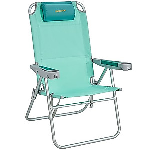#WEJOY 17 in Oversized Beach Chair, 5 Adjustable Reclining Folding Backpack Beach Chairs for Adult, High Back Seat Chair with Bottle Opener,Handle Strap,Phone&Cup Holder for Camping Sand,300 Lbs