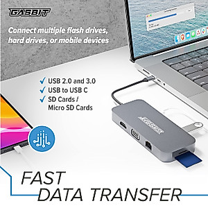 USB C Hub 10 in 1 for MacBook Pro/Air - Dell XPS - Lenovo - HP - 4K HDMI; Ethernet RJ 45; VGA; MicroSD/SD Card Reader; 2 x USB 2.0; 1 x USB 3.0; 1 x USB-C & Audio Jack.