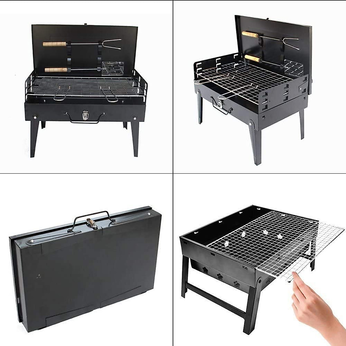 BBQ Grill Outdoor Charcoal Grill Barbecue Tool Set Portable Compact Design BBQ Grill for Outdoor Campers Travel Park Beach Party