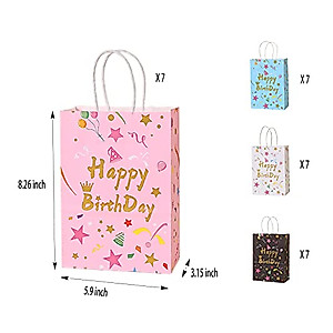 YYaaloa 28pcs Small Gift Bags with Handle Bulk 4 styles Birthday Star Print Party Favor Paper Shopping Bags for Kids Birthday Xmas Party Supplies Retail Bags (Birthday, Small 28pcs)