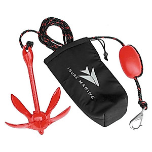 ISURE MARINE Kayak Anchor Kits Portable Folding Anchor Buoy Kit Canoe Kayak Raft Boat Sailboat Fishing 3.5 lbs Marine Rope Complete Folding Grapnel Anchor Kit for Small Boats, Kayaks Jet Ski etc
