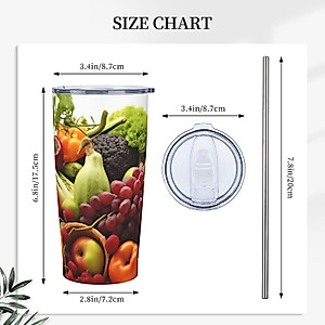 Various Vegetables and Fruit print 20 oz Stainless Steel Tumbler With Lid And Straw Insulated Coffee Cup Portable Travel Mug For Cold And Hot Drinks