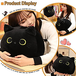 Yoruii 16" Black Cat Plush Toy, Cute Stuffed Animal Pillow, Creative Gift for Valentines & Birthdays