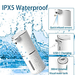 Automatic Soap Dispenser – Touchless Foaming Soap Dispenser 400ml USB Rechargeable Dispenser Electric Wall Mounted 4levels Adjustable Foam Soap Dispenser Pump for Bathroom Kitchen Dish Soap