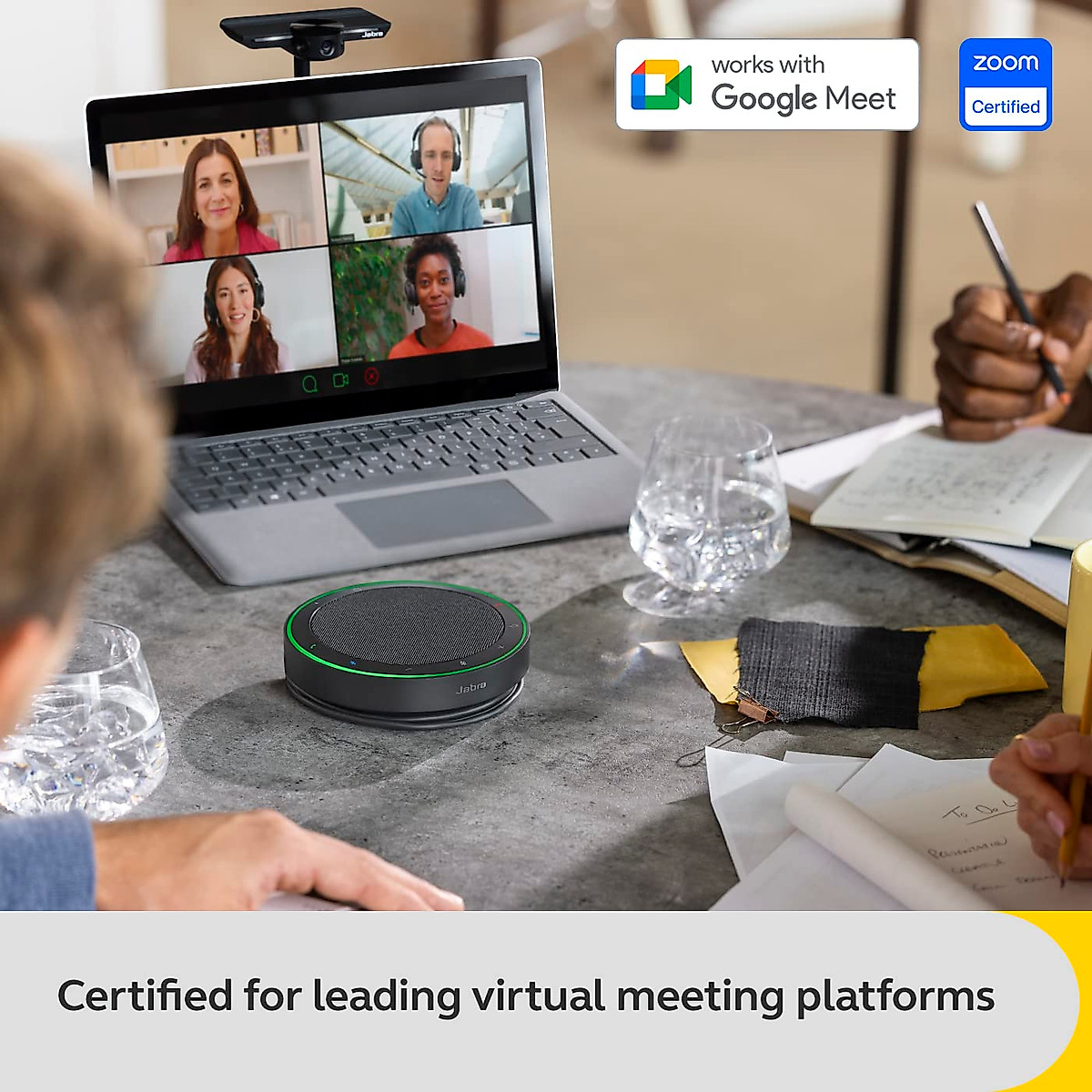 Jabra Speak2 75 Wireless Bluetooth Speakerphone - 4 Noise-Cancelling Mics, Full-Range 65mm Portable Speaker and Super-Wideband Audio - Certified for Zoom and Google Meet - Dark Grey,Black