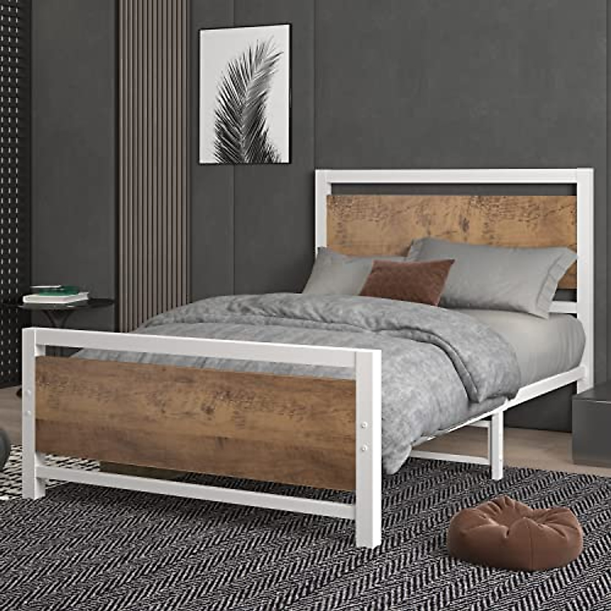 Catrimown Twin Bed Frames with Headboard, Twin Platform Bed Frame with Strong Slat Support, Twin Bed Frames for Kids, Under Bed Storage, Twin Bed Frame No Box Spring Needed, White