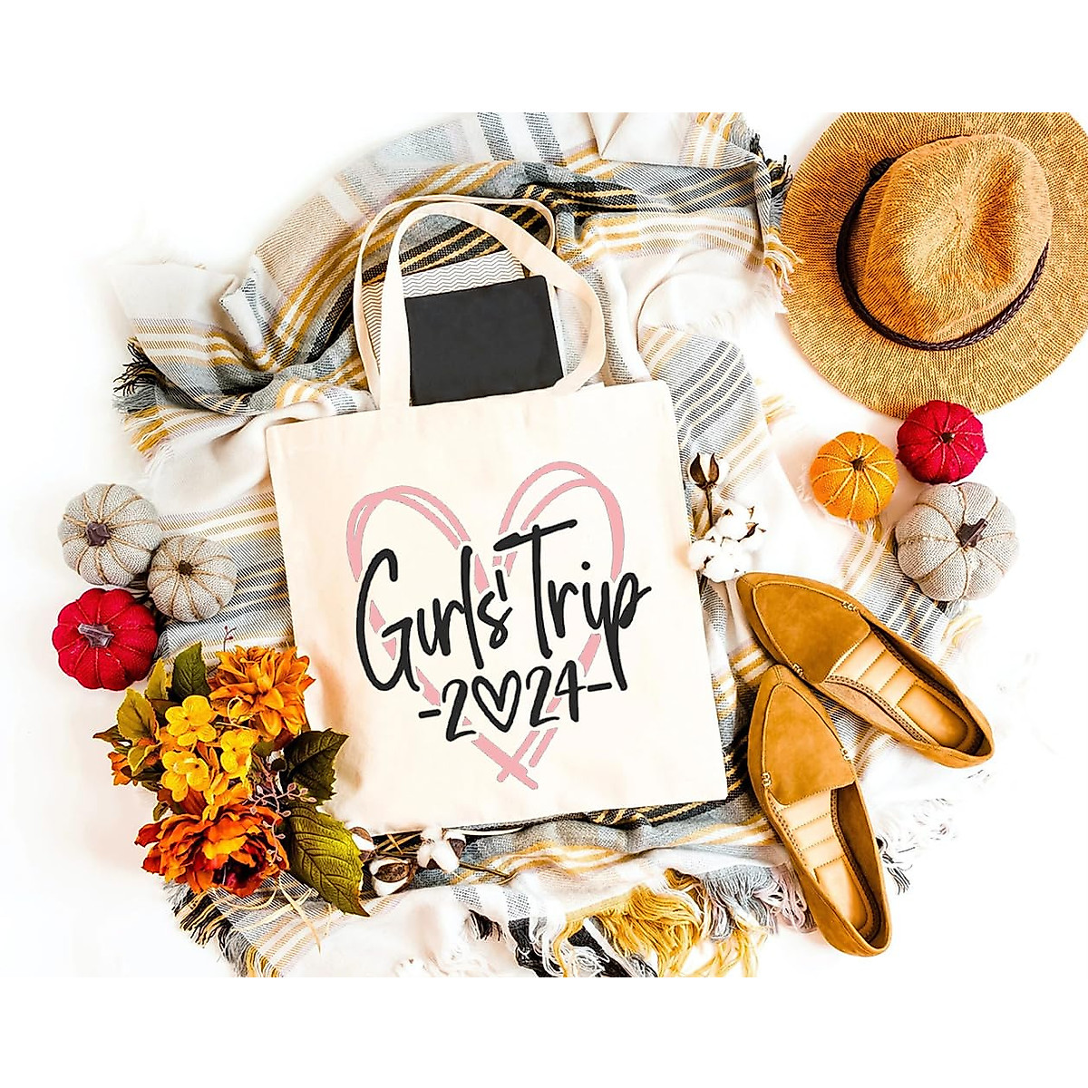 GXVUIS Canvas Tote Bag for Women Aesthetic Girls Trip Love 2024 Reusable Shoulder Bags for Shopping Beach Gift for Friend White