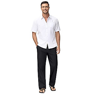 Janmid Men Casual Beach Trousers Linen Summer Pants Black 3XL